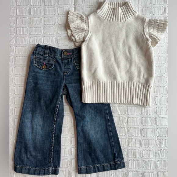 GAP | Bottoms | Baby Gap Denim Bundle Wide Leg Exposed Stitching Jeans 3y Boho Evsie Knit Top Xs ...